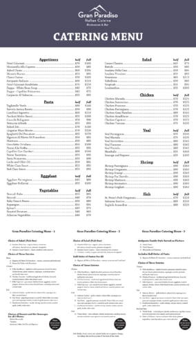 Gran Paradiso » Catering Menu