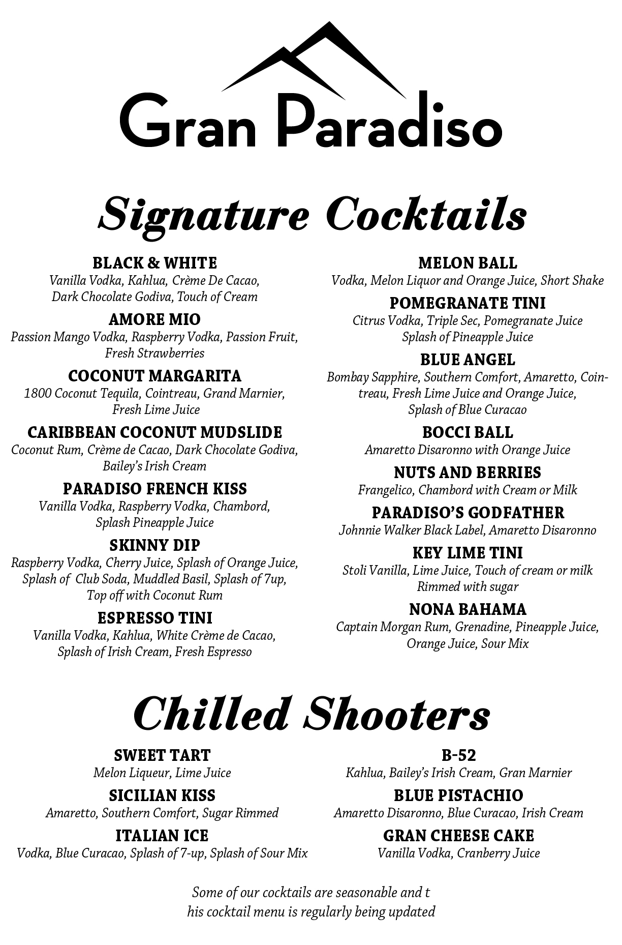 Gran Paradiso » Specialty Drinks